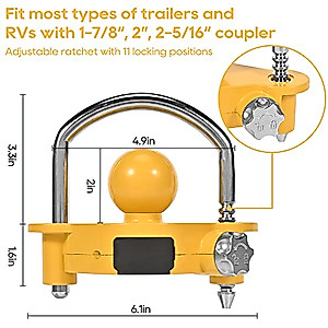 Prosecurloc Trailer Hitch Lock Combination Universal Coupler Locks Ball Hitch Lock Adjustable Anti Theft Heavy-Duty Steel Storage Towing Lock Security Fits 1-7/8", 2", 2-5/16" Couplers Patent Design