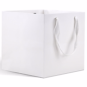 HUAPRINT Large White Paper Square Bags with Handles,12 Pack 12x12x12inch,Large Square Gift Bags,Shopping Merchandise Bags,Birthday,Goodie,Craft Retail,Candy,Cookie,Take Out Bags