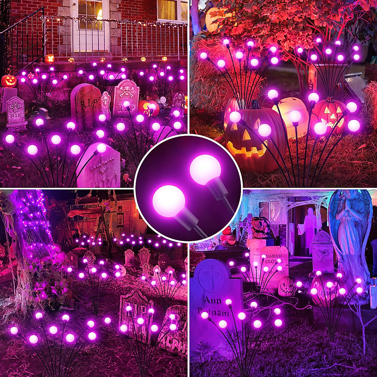 KELME Halloween Decorations Outdoor, 8 Pack 64 LED Swaying Solar Halloween Lights, Bright Firefly Garden Lights Solar Outdoor Halloween Decor Decorations for Outside Yard Pathway - Purple