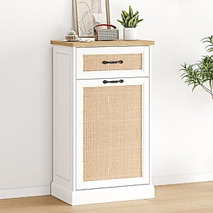 CABIHOME Rattan Tilt Out Trash Cabinet, Freestanding Trash Can Cabinet 10 Gallon Storage, Hidden Pet-Proof Garbage Can Cabinet Laundry Hamper for Kitchen Dining Living Room