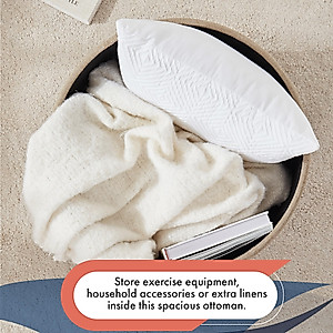 Ornavo Home Decor Round Ottoman with Storage, Round Vanity Chair Stool Ottoman Pouf with Storage for Living Room and Bedroom, Linen Beige