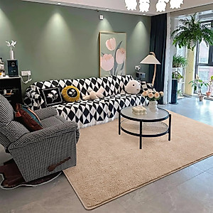 DweIke Large Area Rugs for Bedroom Living Room, 6x9 ft Beige Thickened Memory-Foam Indoor Carpets, Minimalist Style Carpet Suitable for Boys Girls and Adults with Super Soft Touch, Washable Rug