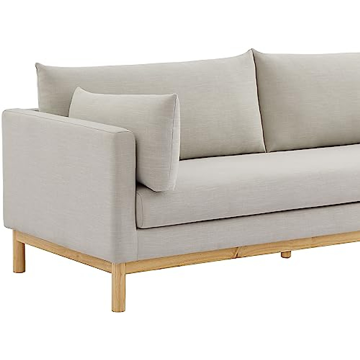 Meridian Furniture 157Beige-S Langham Collection Mid-Century Modern Linen Textured Fabric Upholstered Sofa, Beige Linen Textured Fabric, Natural Finish Wood Base, 89.5" W x 33.5" D x 33" H, Beige