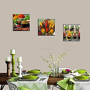Biuteawal 3 Piece Set Spice and Spoon Wall Art Painting Kitchen Pictures Wall Decor Herbs Food The Print on Canvas for Home Dining Room Restaurant Decoration Ready to Hang