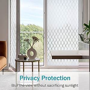 VELIMAX Lattice Frosted Window Film Window Privacy Film Static Cling Window Vinyl Opaque Glass Sticker Non Adhesive Anti-UV 17.7x78.7 inches