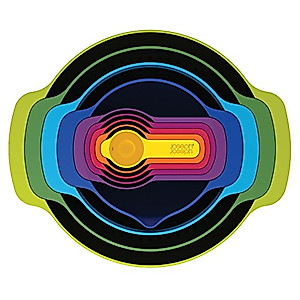 Joseph Joseph Nest 9 Plus, 9 Piece Compact Food Preparation Set with Mixing Bowls, Measuring cups, Sieve and Colander, MultiColor