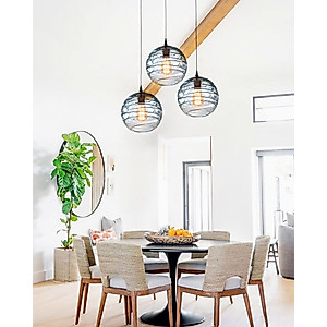 ARIAMOTION Pendant Lights Dining Room Coastal Lighting Fixtures Blue Stripe Seeded Glass Modern Style Ceiling Hanging Kitchen Island Beach House Sunroom Hallway Globe Lamp 9 Inch 2 Pack