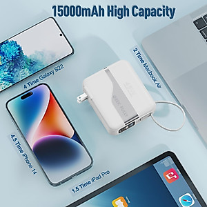 GEEK FULLY Portable Wireless Charger Power Bank 9600mAh Battery Pack USB Port Portable Charger with 22.5W Wall Charger Fast Charging Compatible with Phone, iPad Pro, Tablets (White)