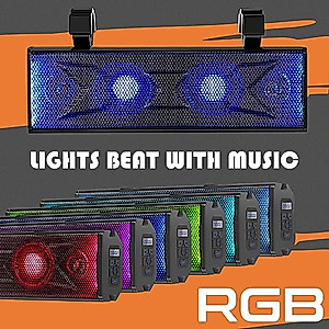 purevox UTV Sound Bar 16 Inch 4-Speaker ATV SoundBar UTV Sound System SXS Speakers Waterproof Bluetooth Connectivity with Multicolor LED Lighting for UTV ATV Golf Cart Marine Boat
