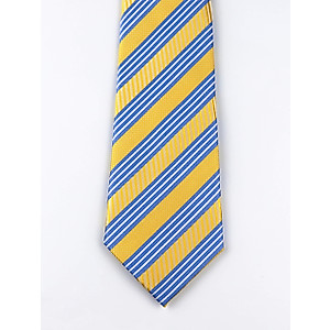 Men's Modern Repp Striped Blue and Yellow Jacquard Woven Silk Tie Casual Necktie