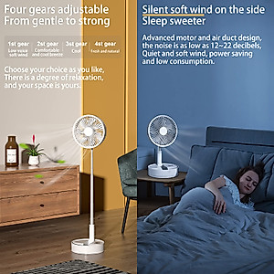 Greheywos 8 inch cordless folding fan / table fan, 75-Degree Automatic oscillating, Adjustable in height and angle, 4 kinds of wind speed adjustment, 7200mAh battery, With remote control and timing function, ultra-quiet, Cordless Pedestal Fans for home, c