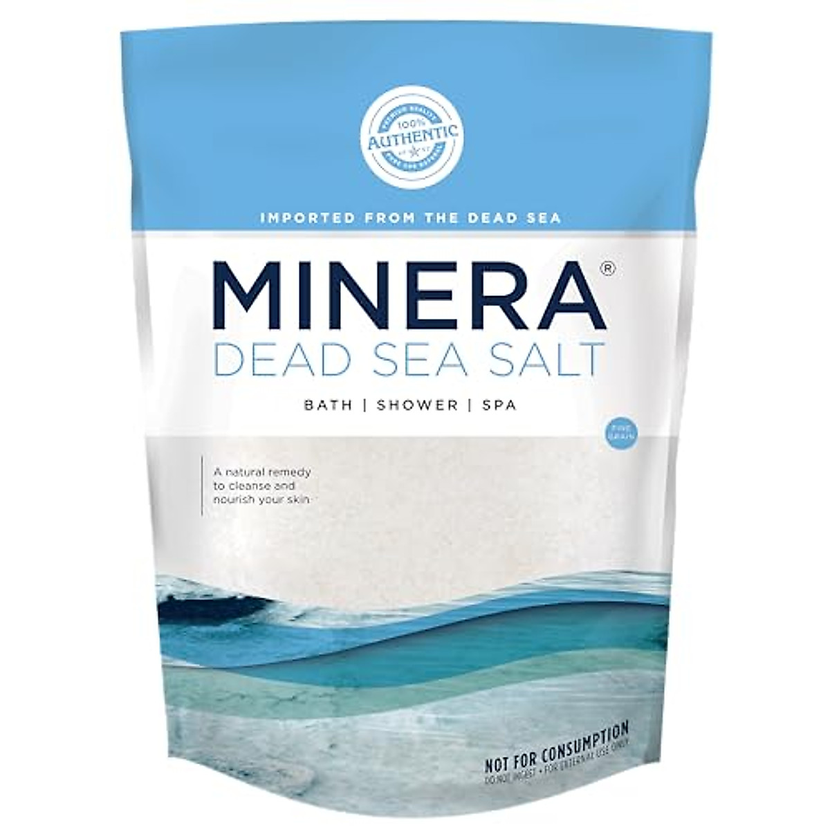 Minera Dead Sea Salt, 100% Pure & Natural, 2 lbs. Fine Grain (0-1.7 mm) Bulk Bag, Easily Dissolving Dead Sea Salts for Soaking & Bathing, Skin Nourishing Fine Sea Salt, Unscented