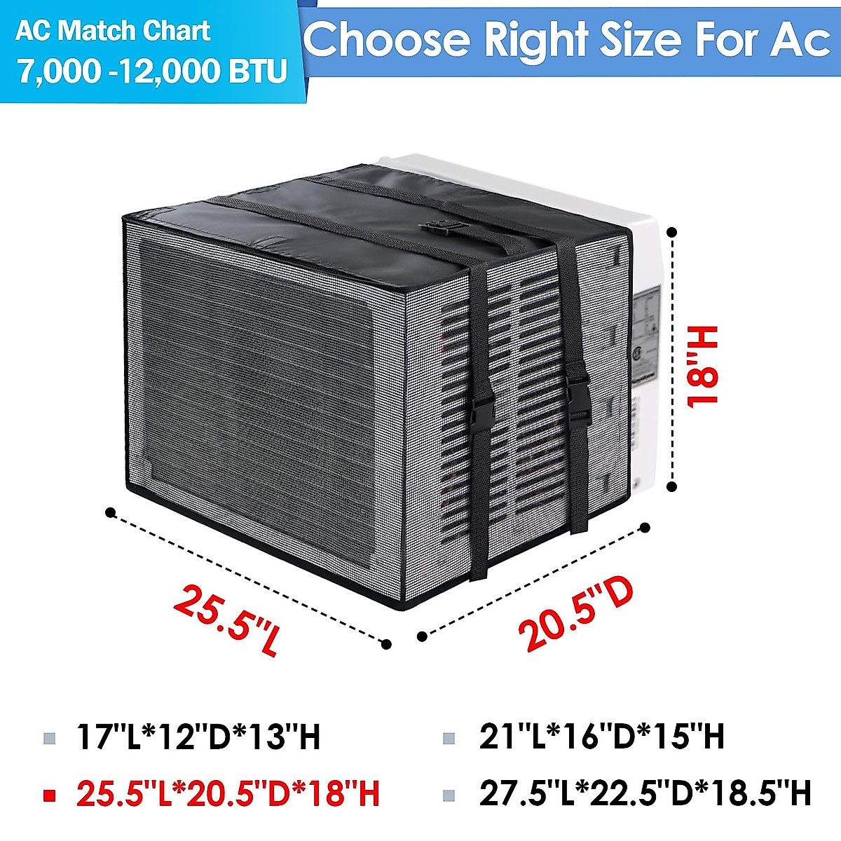 Window Air Conditioner Cover for Outside 25.5"Wx20.5"Dx18"H, Waterproof Outside Window Ac Cover, Ventilated Mesh Window Ac Unit Cover to Protect Against Cotttonwood Fluff, Leaves, Debris, Pine Needles