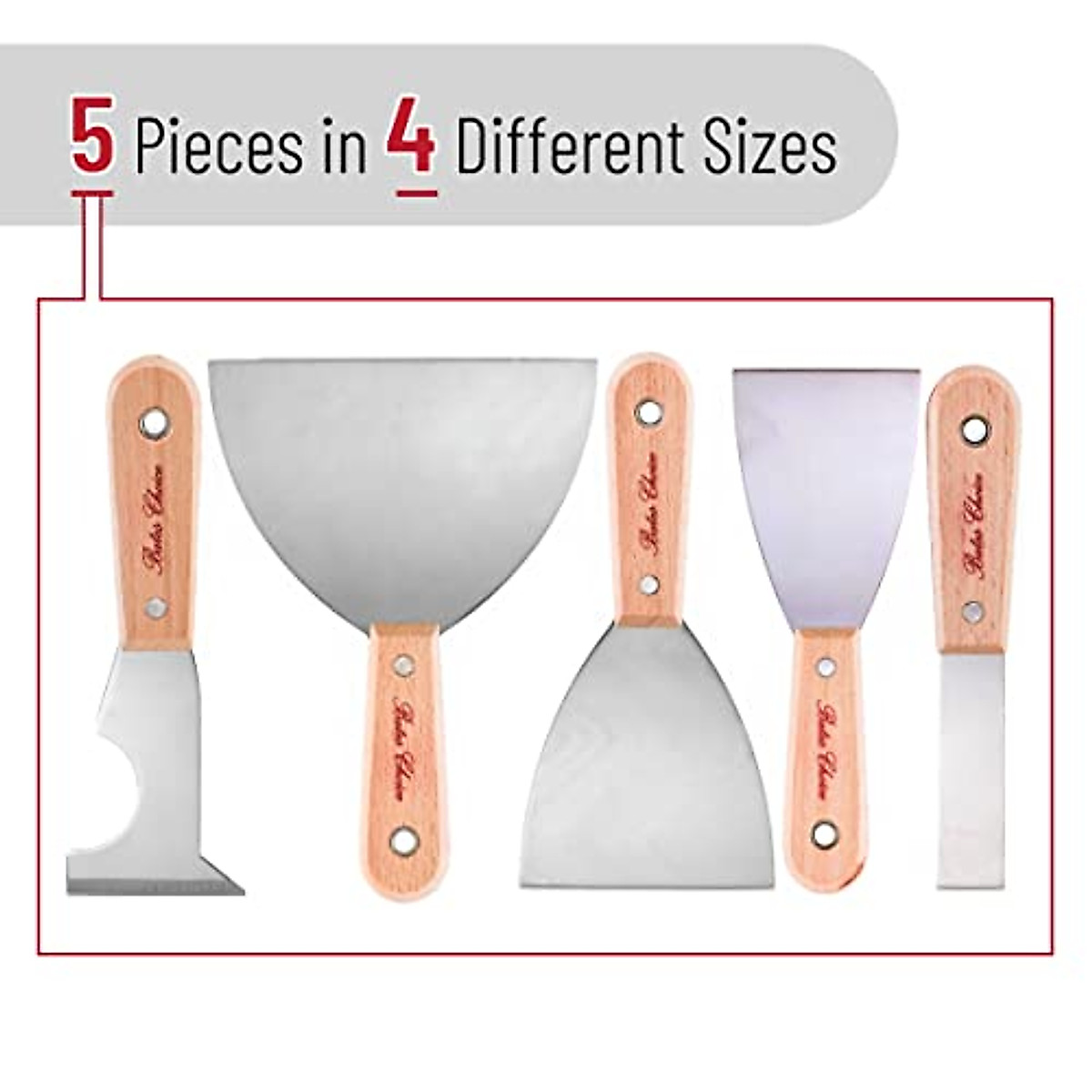 Bates- Paint Scraper, 5 Pc Scraper Tool, Putty Knife Set, Putty Knife, Painting Tools, 5 in 1 Tool, Spackle Knife, Wallpaper Scraper, Painters Tool, Crown Molding Tool, Paint Remover for Wood, Scraper