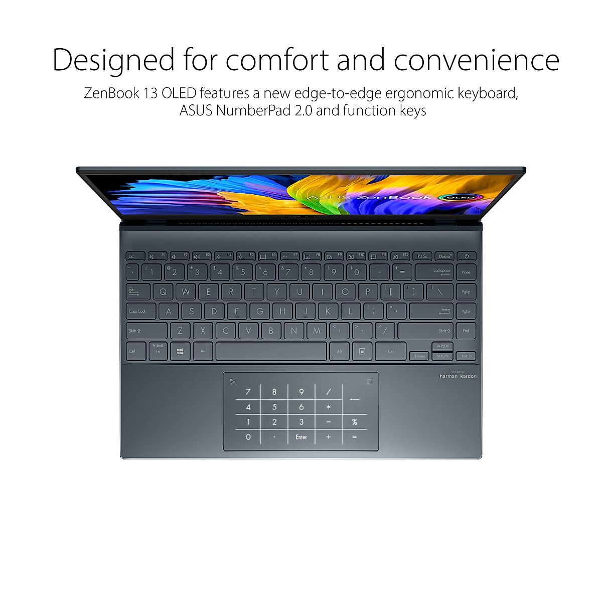 ASUS ZenBook 13 Ultra-Slim Laptop, 13.3” OLED NanoEdge, Intel Evo Platform i7-1165G7, 8GB, 512GB SSD, NumberPad, Thunderbolt 4, Wi-Fi 6, Windows 11 Home, AI Noise-Cancellation, Pine Grey, UX325EA-EH71