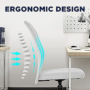 Height Adjustable Computer Chair Ergonomic Chair Without Arms Mid Back Task Chair Cheap Rolling Swivel Modern Mesh Chair for Home and Office (White)