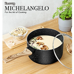 MICHELANGELO 2 Quart Saucepan with Lid,Nonstick Sauce Pan with Lid, Small Pot with Lid, Stone Coating Small Sauce Pan, Ergonomic Bakelite Handle, Black