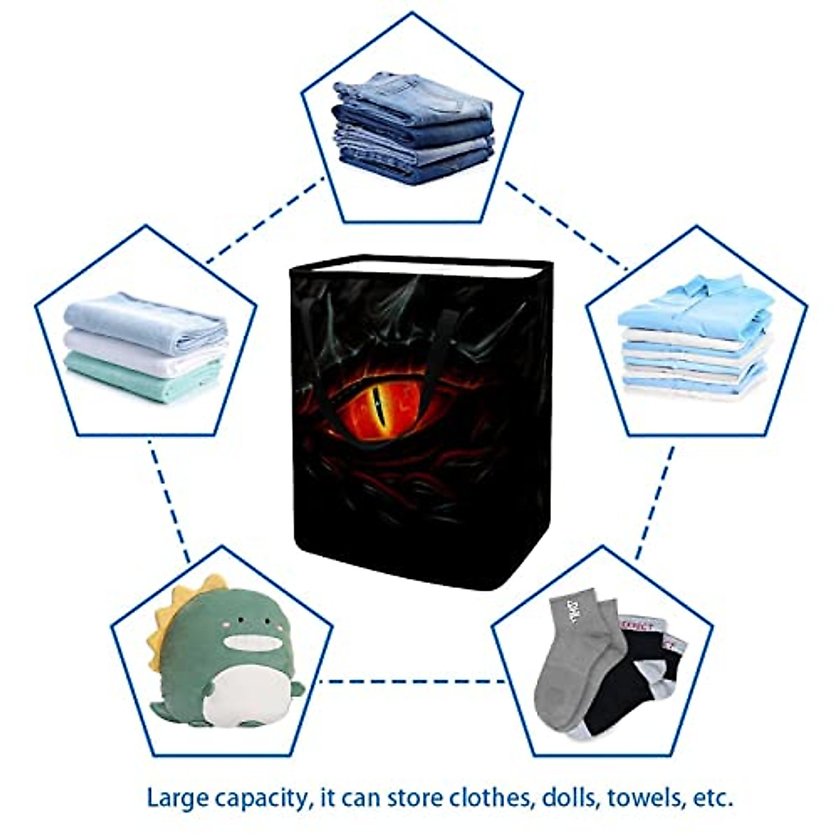 Hot Dinosaur Eye Print Collapsible Laundry Hamper, 60L Waterproof Laundry Baskets Washing Bin Clothes Toys Storage for Dorm Bathroom Bedroom