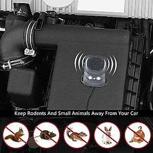 Angveirt Rodent Repellent for Car Engine Ultrasonic Mouse Repellent Rat Deterrent for Car Under Hood Animal Repeller Vehicle Wires RV Protection Pest Control for 12V 24V Car Battery Grey, 2 Pack
