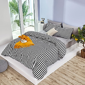KAREVER White Black Stripes Duvet Cover Set Twin Cotton Striped Bedding Set Black White Vertical Striped Duvet Covers for Single Bed Twin White Black Striped Duvet Cover