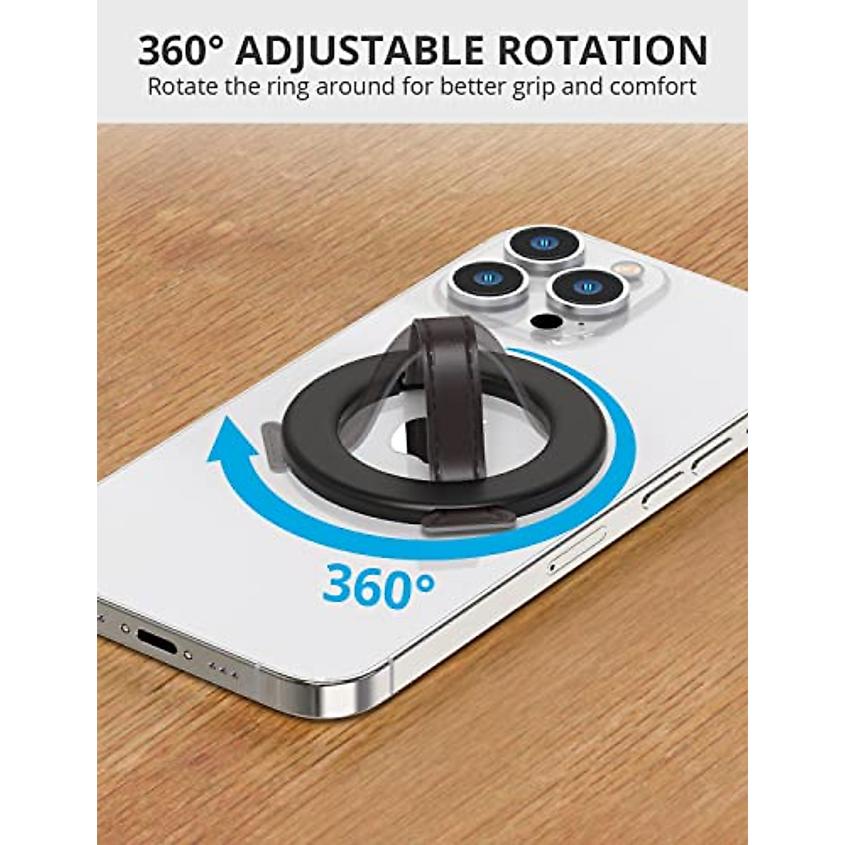 SUPMEGA Magnetic Phone Grip for MagSafe, Grip & Stand with Collapsible Leather Finger Loop, Magnetic Phone Ring Holder only for iPhone 15 Pro Max, iPhone 15 Pro, iPhone 14 Pro Max, 13 and 12 Series