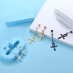 Egyptian Ankh Cross Earrings for Men Women 925 Sterling Silver Gothic Cross Dangle Earrings Ancient Symbol Key of Life Ankh Earrings Protection Jewelry Christmas Gifts for Women Mom Wife FE079Y