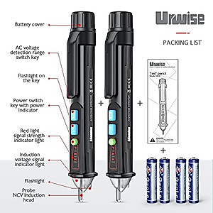 2 PCS AC Non-Contact Voltage Tester Pen, Christmas Light Bulb Tester Tool with Sound & Light Alarm, Electric Tester Pen with Flashligh, Live Wire Detector 12/48V~1000V, Urwise VD11-Upgrade