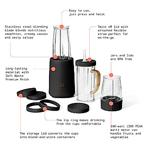 Beautiful Personal Blender, 12 Piece Set by Drew Barrymore (Black Sesame)