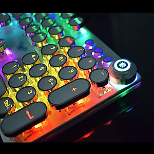 CHICHEN Mechanical Gaming Keyboard,USB Wired,Retro Steampunk Typewriter Keyboard Round Keycaps,Moveable Wrist Rest,for Laptop Desktop PC (Silver-Blue Switches)