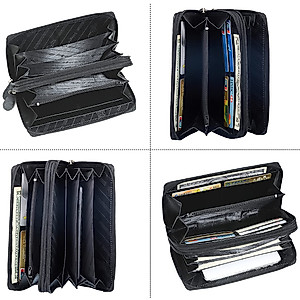 Lucky potato Luxury Genuine Stingray Skin Leather Clutch Checkbook Wallet for Men and Women with Wirstlet,Multi Card Organizer and Large Capacity Purse,Multicolor,Per-zip Wallet