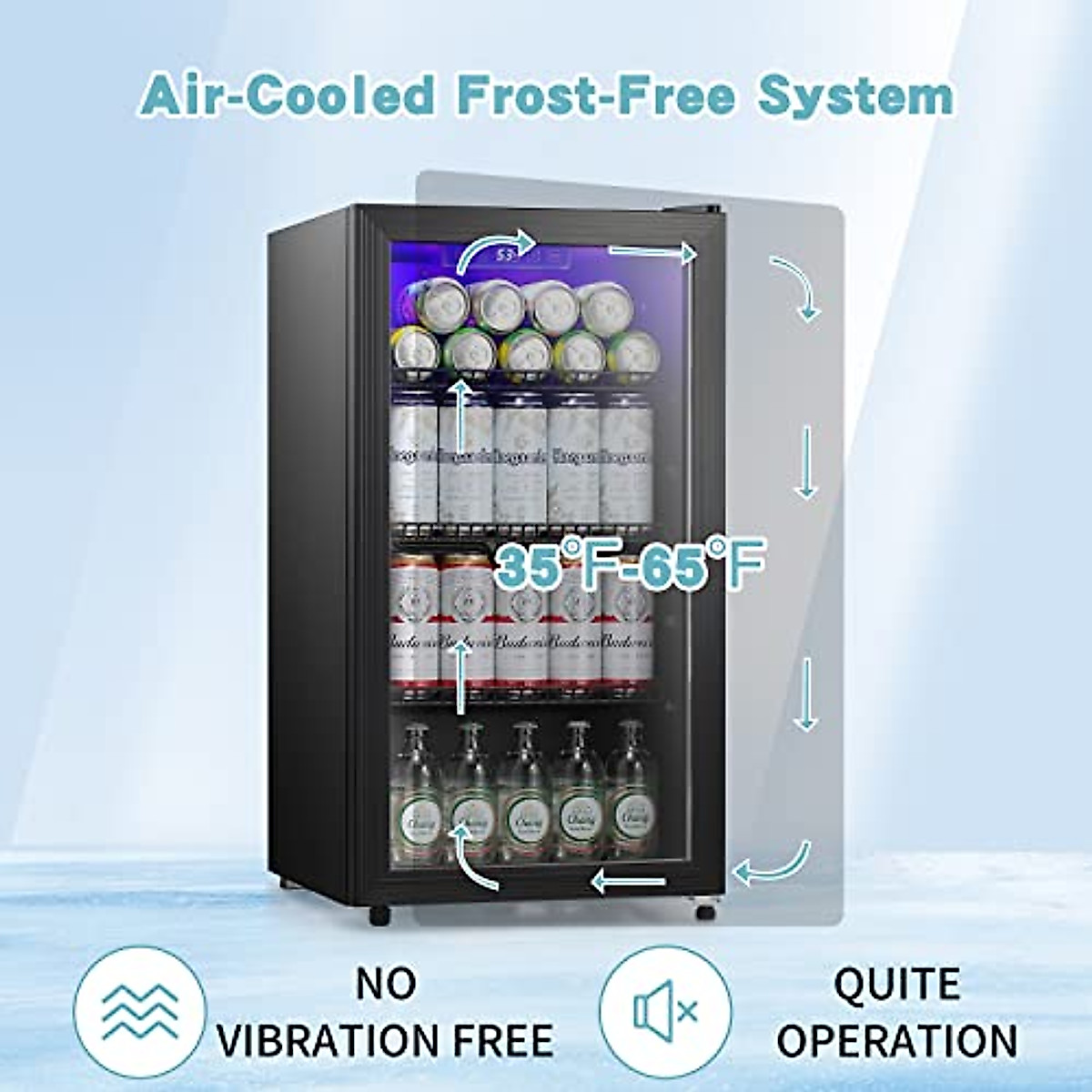 Antarctic Star Beverage Refrigerator Cooler - 125 Can Mini Fridge Soda Beer, Small Wine Champagne Cooler for Home and Bar,Small Drink Dispenser,Electronic Temperature Control,3.1Cu.Ft,Black