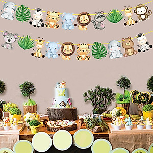 Jungle Safari Animal Banners 2pcs Safari Animals Birthday Party Cutout Banners Animal Theme Party Garland Decorations for Wild One Baby Shower Supplies