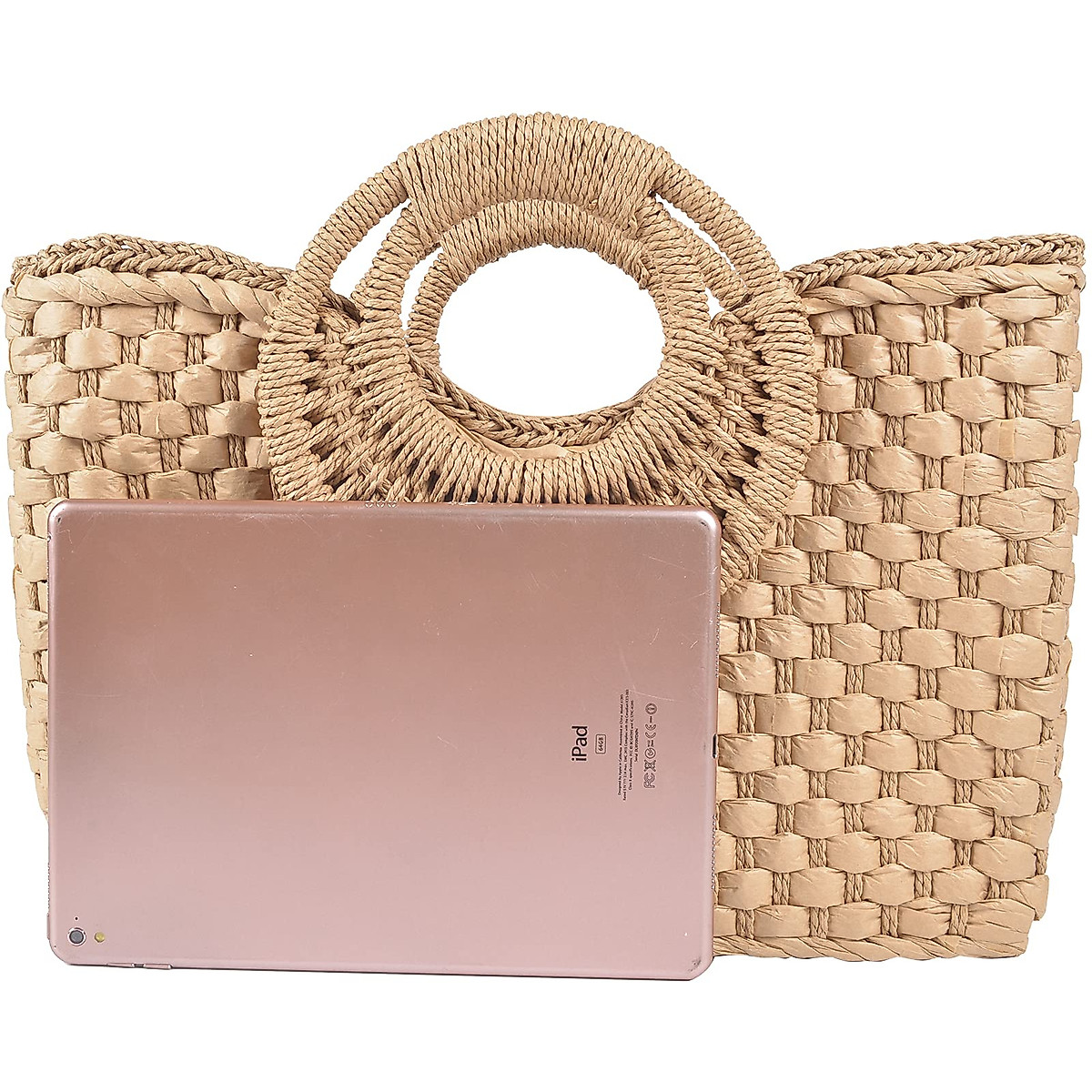 QZUnique Hand-woven Straw Bag Women Summer Beach Handbag Casual Satchel Retro Top Handle Tote Clutch