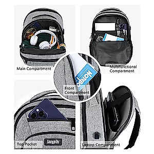 Backpack for Men Women, Travel School Backpacks for Teen Boys, Bookbag with USB Charging Port, Anti Theft College Students Backpack Fits 15.6 Inch Laptop, Casual Work Business Back Pack, Grey