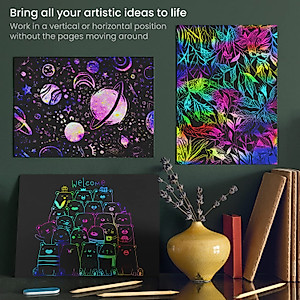 ARTEZA Scratch Paper, Set of 42 Sheets, 10.9 x 8.2 Inches, Includes 4 Unique Patterns, 4 Scratchers, 4 Stencils, 4 Post Cards