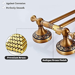 Leyden Swivel Towel Bar,Brass Towel Rack 2 Arm Bathroom Swing Hanger Holder Antique Wall Mounted Storage Organizer Space Saving Active