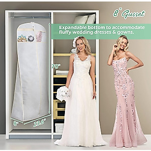 MISSLO 70" Bridal Wedding Gown Dress Garment Bag with Accessories Pouch Large Travel Garment Cover 8" Gusset (White)