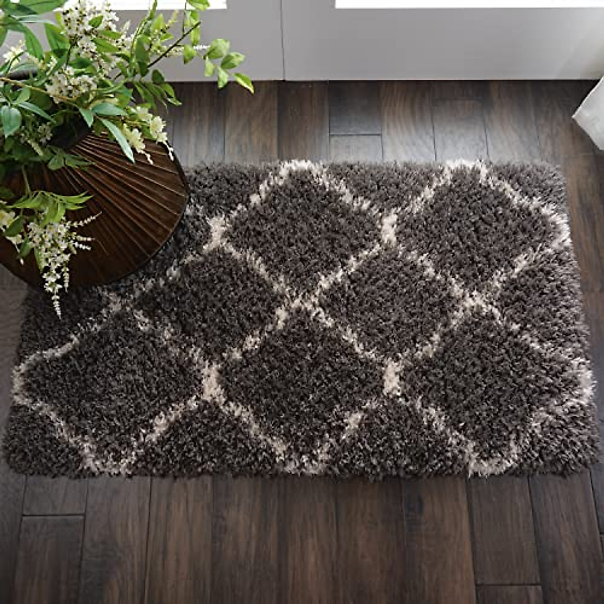 Nourison Ultra Plush Shag Moroccan Charcoal/Beige 2'2" x 3'9" Area -Rug, Easy -Cleaning, Non Shedding, Bed Room, Living Room, Dining Room, Kitchen (2x4)
