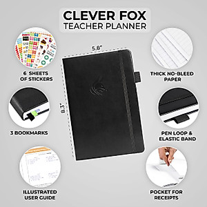 Clever Fox Teacher Planner – School Year Planner with Calendars & Lesson Plans – Teacher Plan Book for Classroom & Homeschool Organization - Undated, A5 Size, Hardcover (Black)