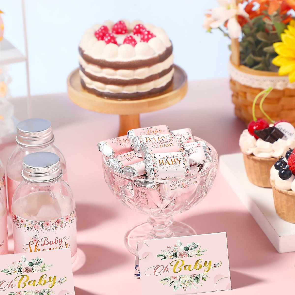 Colarr 180 Pieces Floral Baby Shower Candy Stickers Mini Flower Baby Shower Candy Bar Wrappers Chocolate Sweets Labels for Girls Boys Baby Shower Favor Decorations Supplies