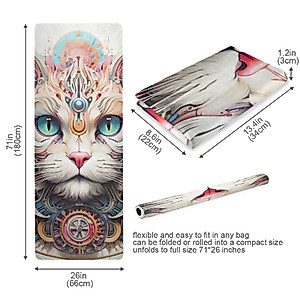 GOODOLD Techno Cat Yoga Mat, 71 x 26 Inch Non-slip Yoga Mats Folding Travel Exercise Mat Indoor Outdoor Gym Pilates with Storage Bag for Women Men