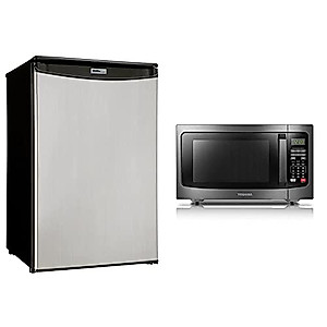 Danby DAR044A4BSLDD-6 4.4 Cu.Ft. Mini Fridge, Stainless & Toshiba EM131A5C-BS Microwave Oven with Smart Sensor, Easy Clean Interior, ECO Mode and Sound On/Off, 1.2 Cu Ft, Black Stainless Steel