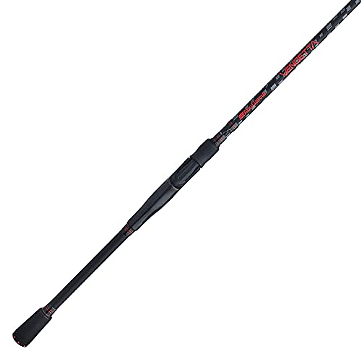 Abu Garcia 7’6” Vendetta Casting Fishing Rod, 1-Piece Rod, 12-25lb Line Rating, Medium Heavy Rod Power, Fast Action, 3/8-1 1/4 oz. Lure Rating, Black