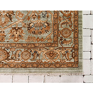 Unique Loom Dorchester Collection Botanical, Border, Traditional Area Rug (4' 5 x 4' 5 Square, Light Green/ Tan)