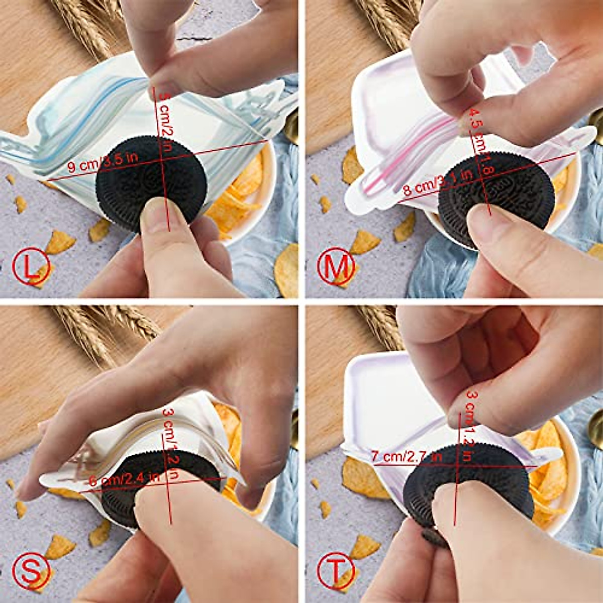 40 Pcs Mason Jar Zipper Bags Resuable Snack Bags Portable Food Storage Snack Zipper Bags Zipper Sealed Bags for Kitchen Travel Camping Picnic Organizer (8S 12M 14L 6T)