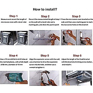 Hniuyun Stainless Steel Microwave Mount Bracket, Foldable Kitchen Stretch Oven Stand Wall Mount Stand Holder Shelf with Removable Hooks