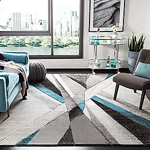 SAFAVIEH Hollywood Collection 8' x 10' Grey / Teal HLW710D Mid-Century Modern Non-Shedding Living Room Bedroom Dining Home Office Area Rug
