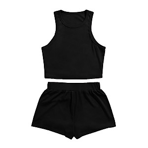 Verdusa Women's 2 Piece Outfit Sleeveless Crop Tank Top and Shorts Tracksuit Set Black XL