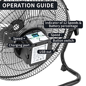 CYBERDAX 14 Inch Portable Wireless Rechargeable Table Fan with Solar Panel Powered and AC Charger Dual Input for Household, Camping, Fishing Outdoors