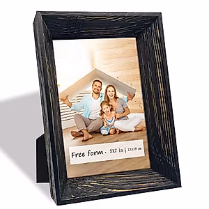 5x7 Black Picture Frame, Solid Wood Frame with HD Plexiglass, Distressed Farmhouse Rustic Photo Frames for Gallery Wall Mounting or Tabletop Display